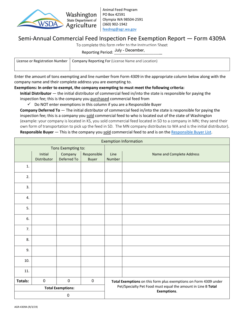 Form AGR-4309A - Fill Out, Sign Online and Download Fillable PDF ...