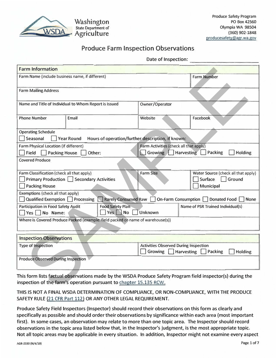 Form AGR-2330 - Fill Out, Sign Online and Download Printable PDF ...