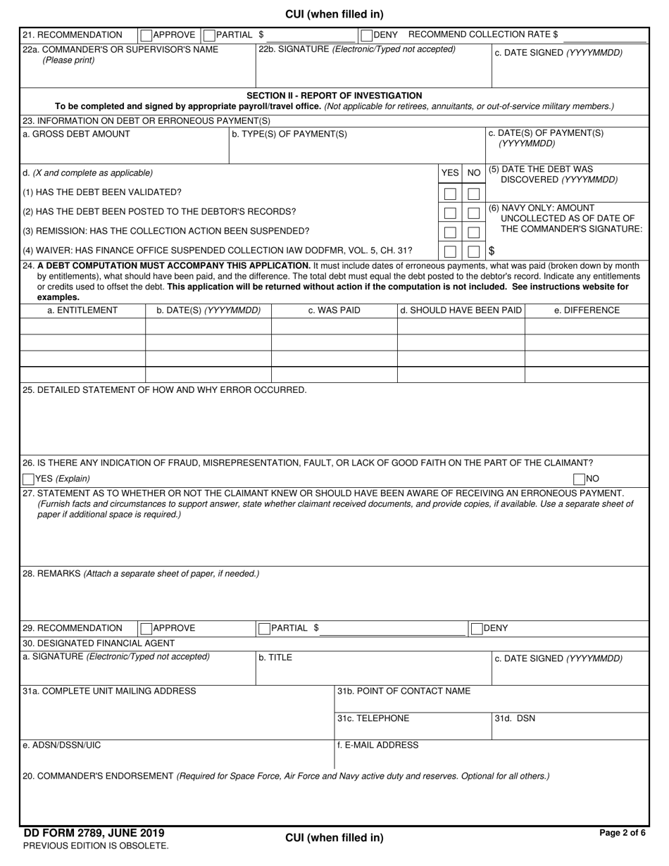 DD Form 2789 Download Fillable PDF or Fill Online Waiver/Remission of ...