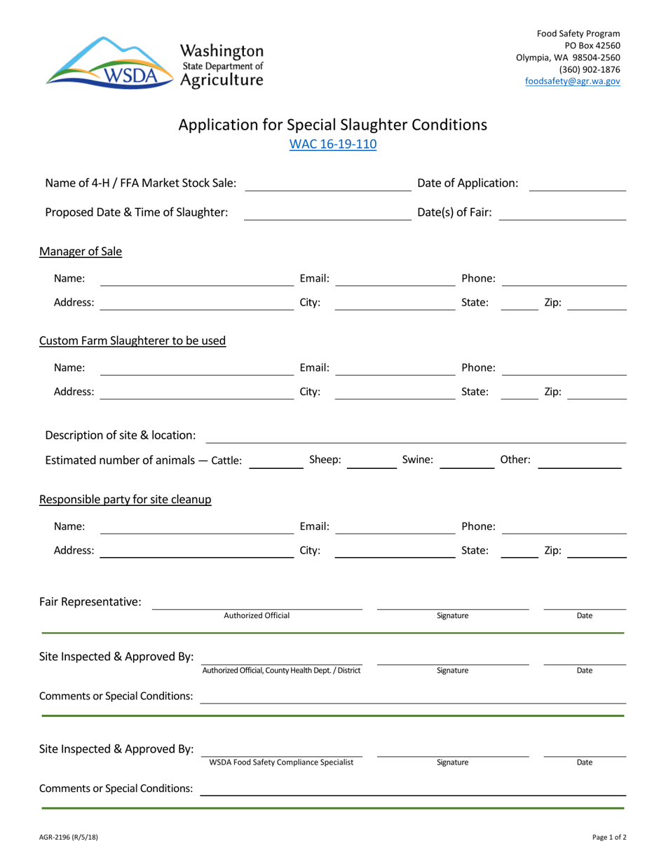 Form AGR-2196 - Fill Out, Sign Online and Download Fillable PDF ...