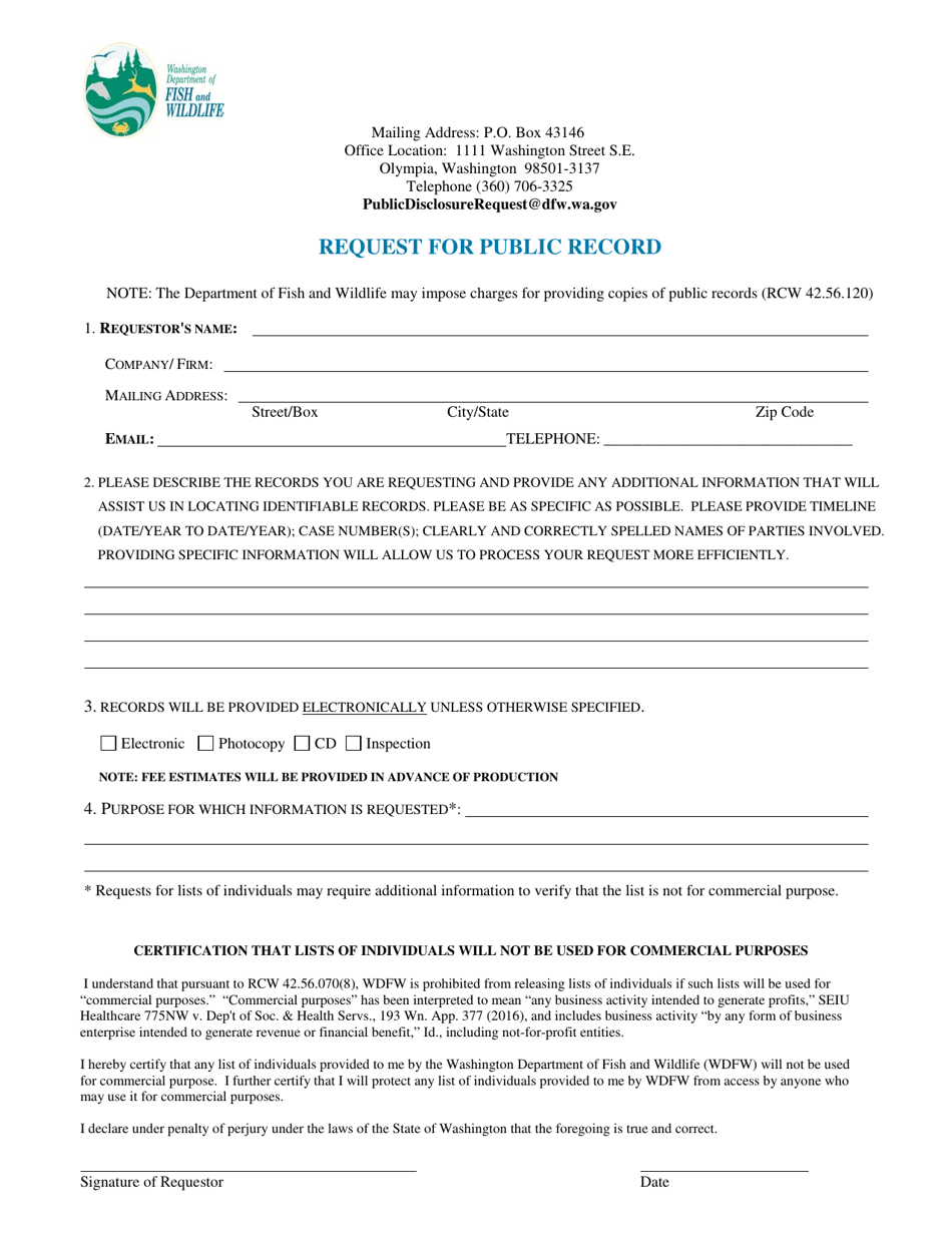 Washington Request for Public Record - Fill Out, Sign Online and ...