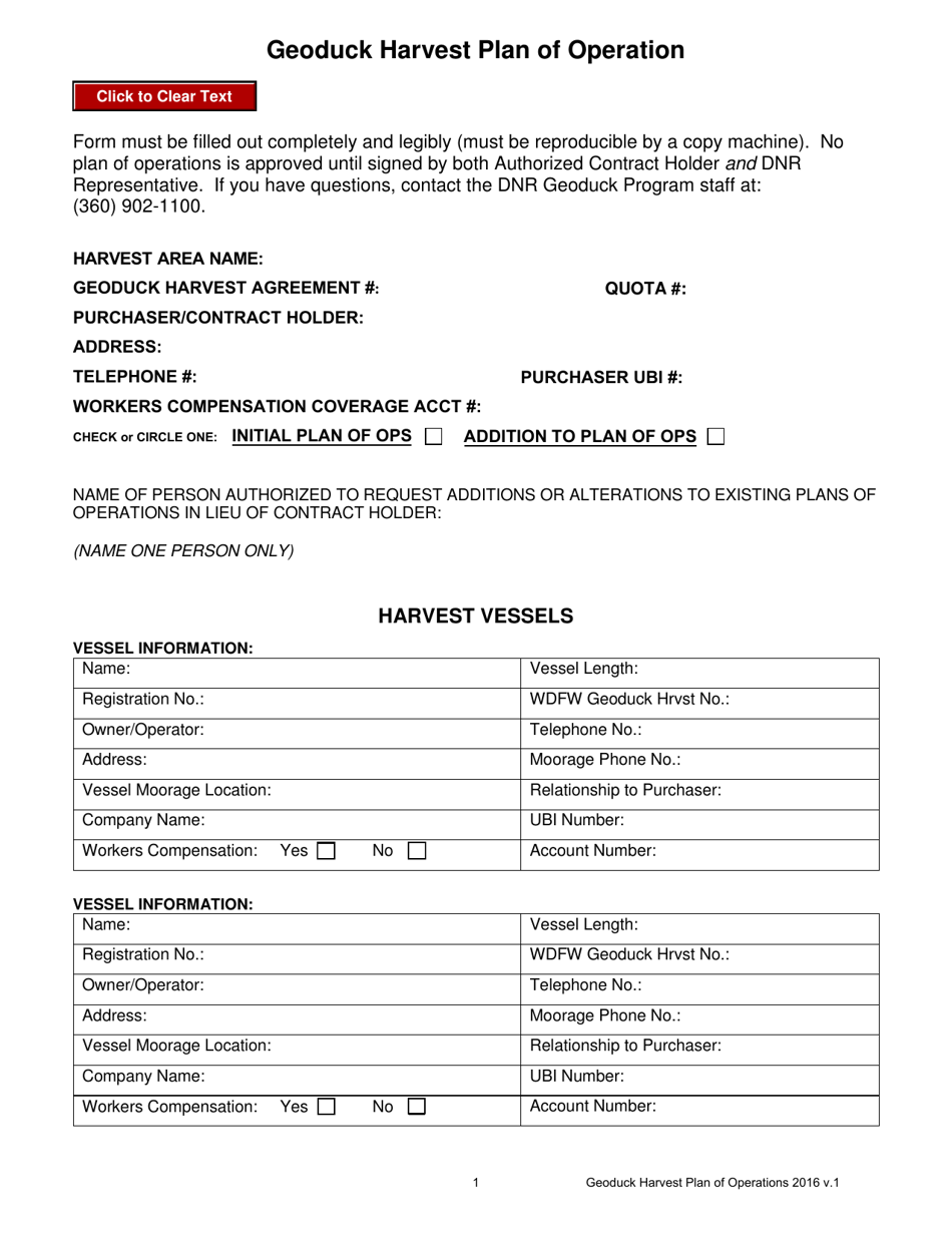 Washington Geoduck Harvest Plan of Operation - Fill Out, Sign Online ...