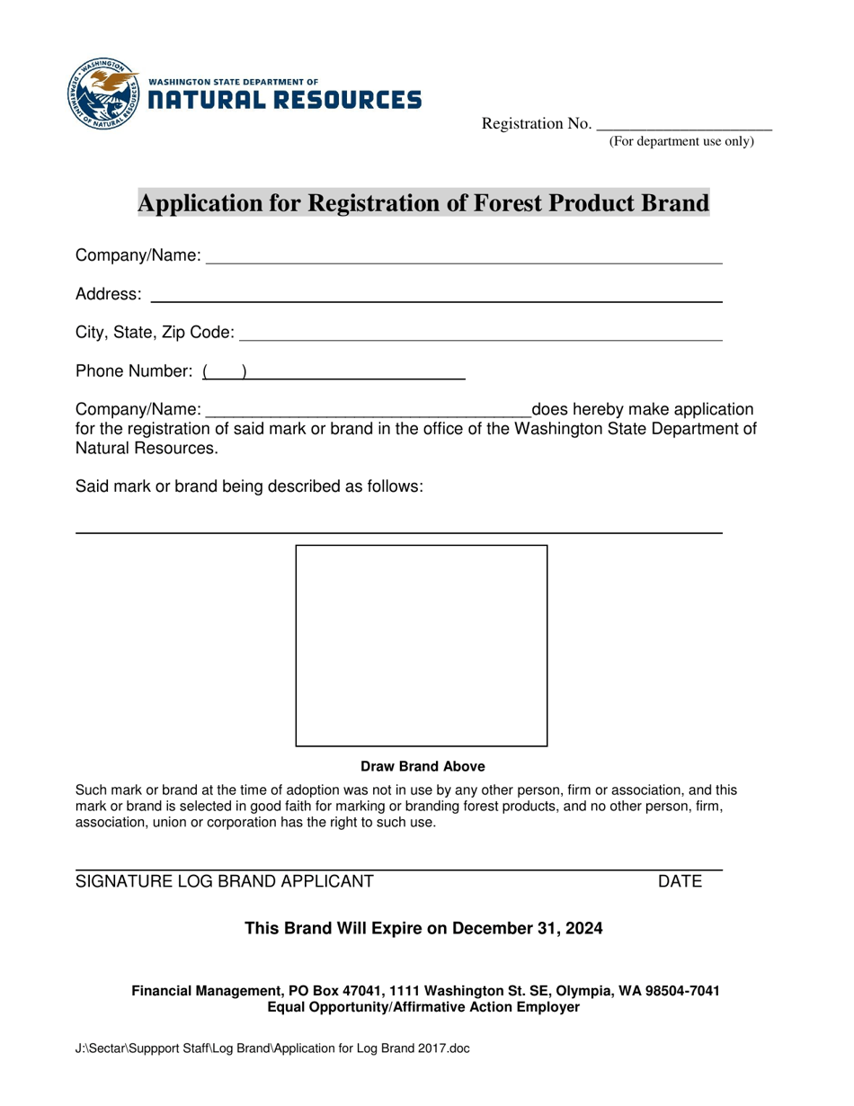 Washington Application for Registration of Forest Product Brand - Fill ...