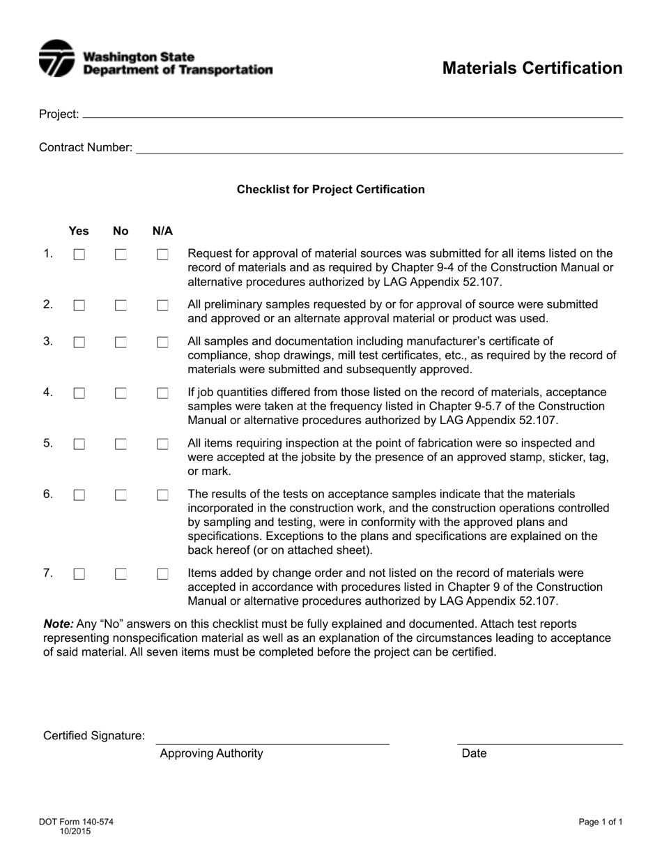 DOT Form 140-574 - Fill Out, Sign Online and Download Fillable PDF ...