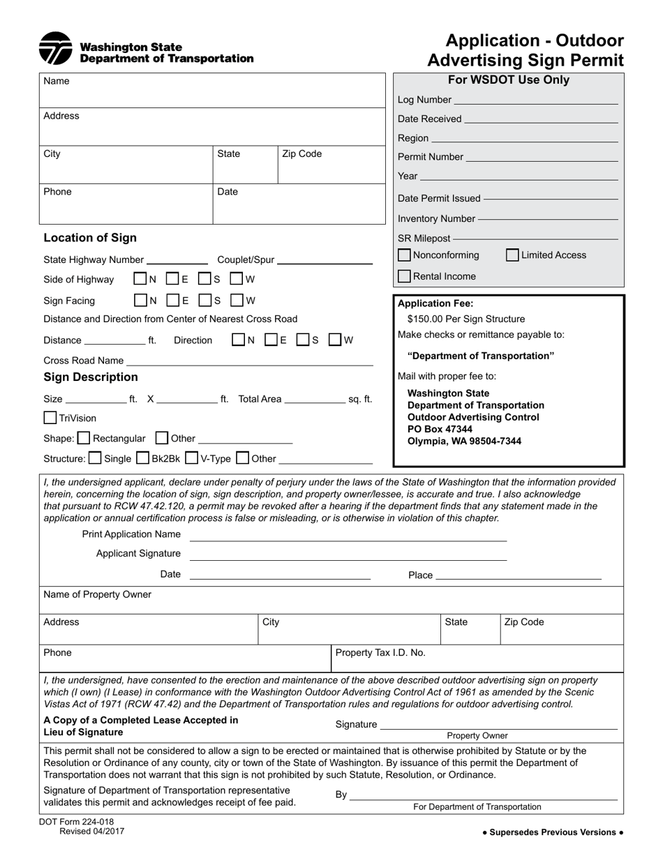 DOT Form 224-018 - Fill Out, Sign Online and Download Fillable PDF ...