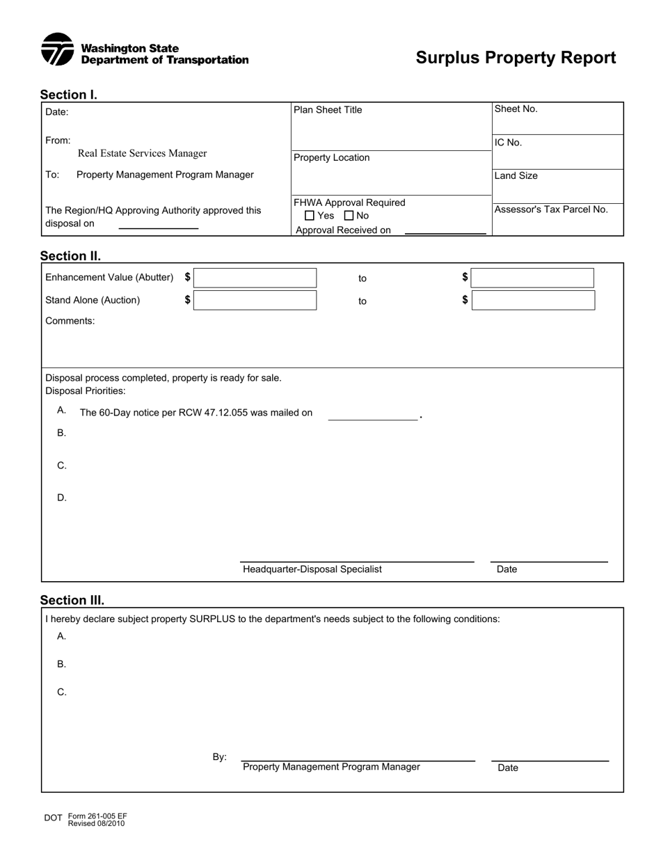 DOT Form 261-005 - Fill Out, Sign Online and Download Fillable PDF ...