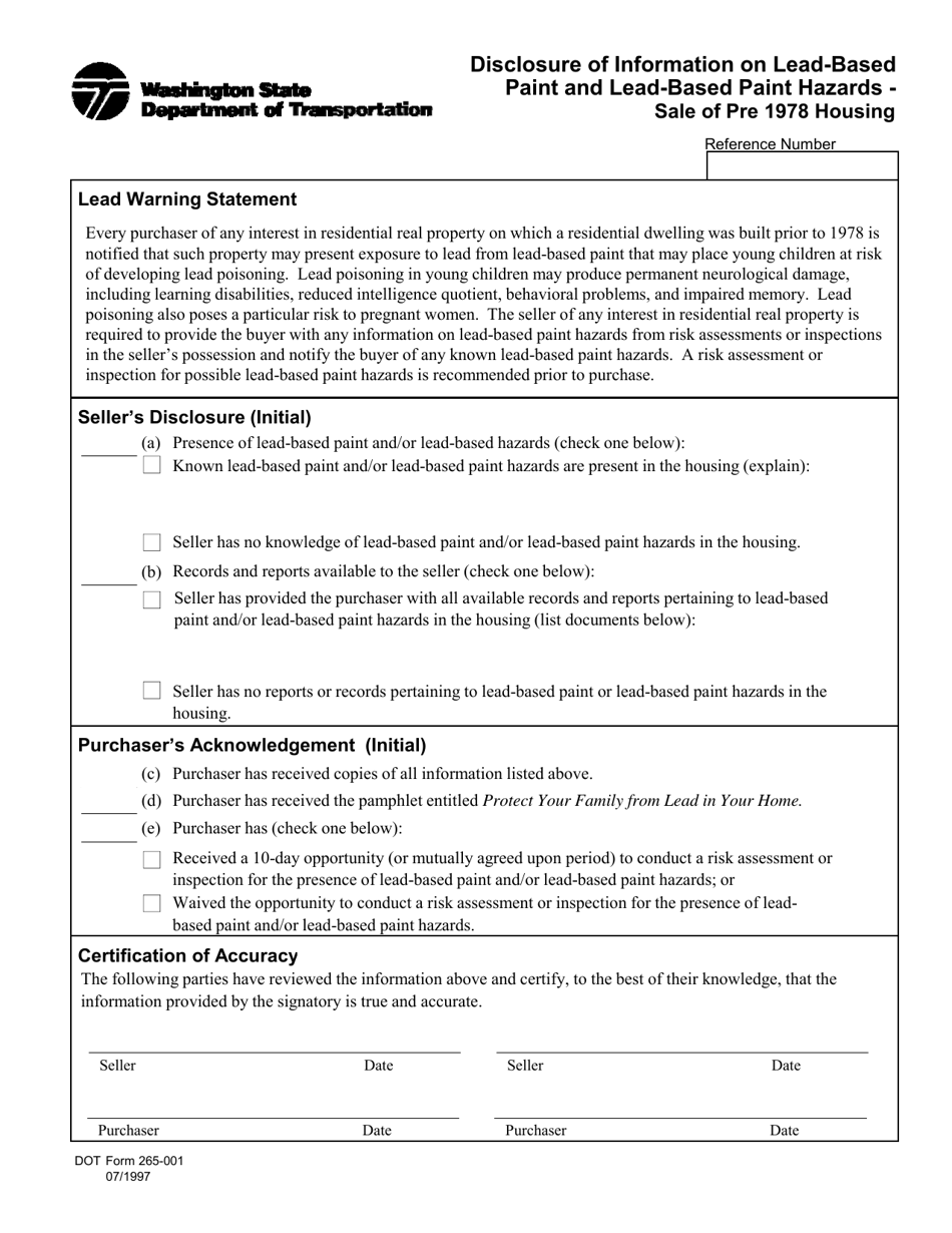 DOT Form 265-001 - Fill Out, Sign Online and Download Fillable PDF ...