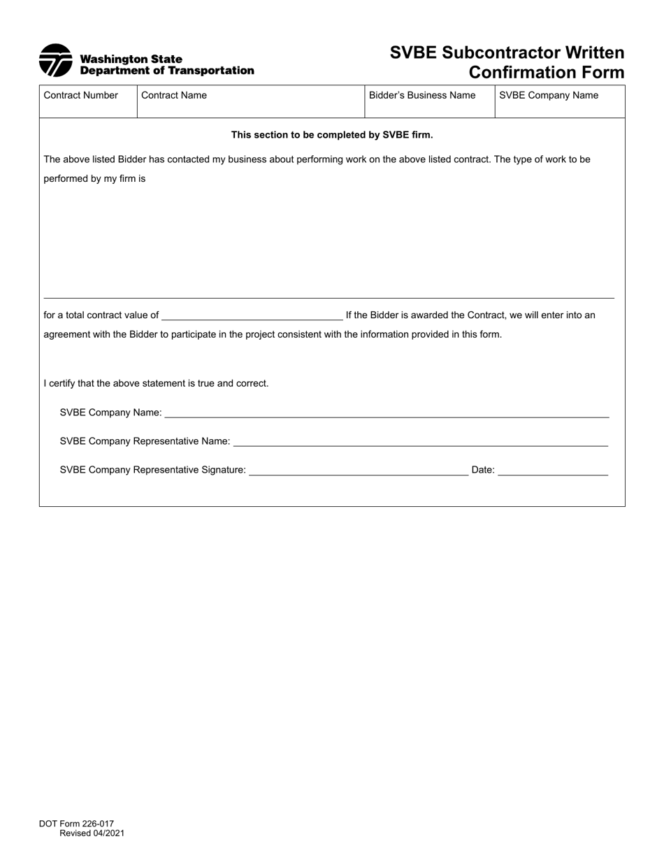 DOT Form 226-017 - Fill Out, Sign Online and Download Fillable PDF ...