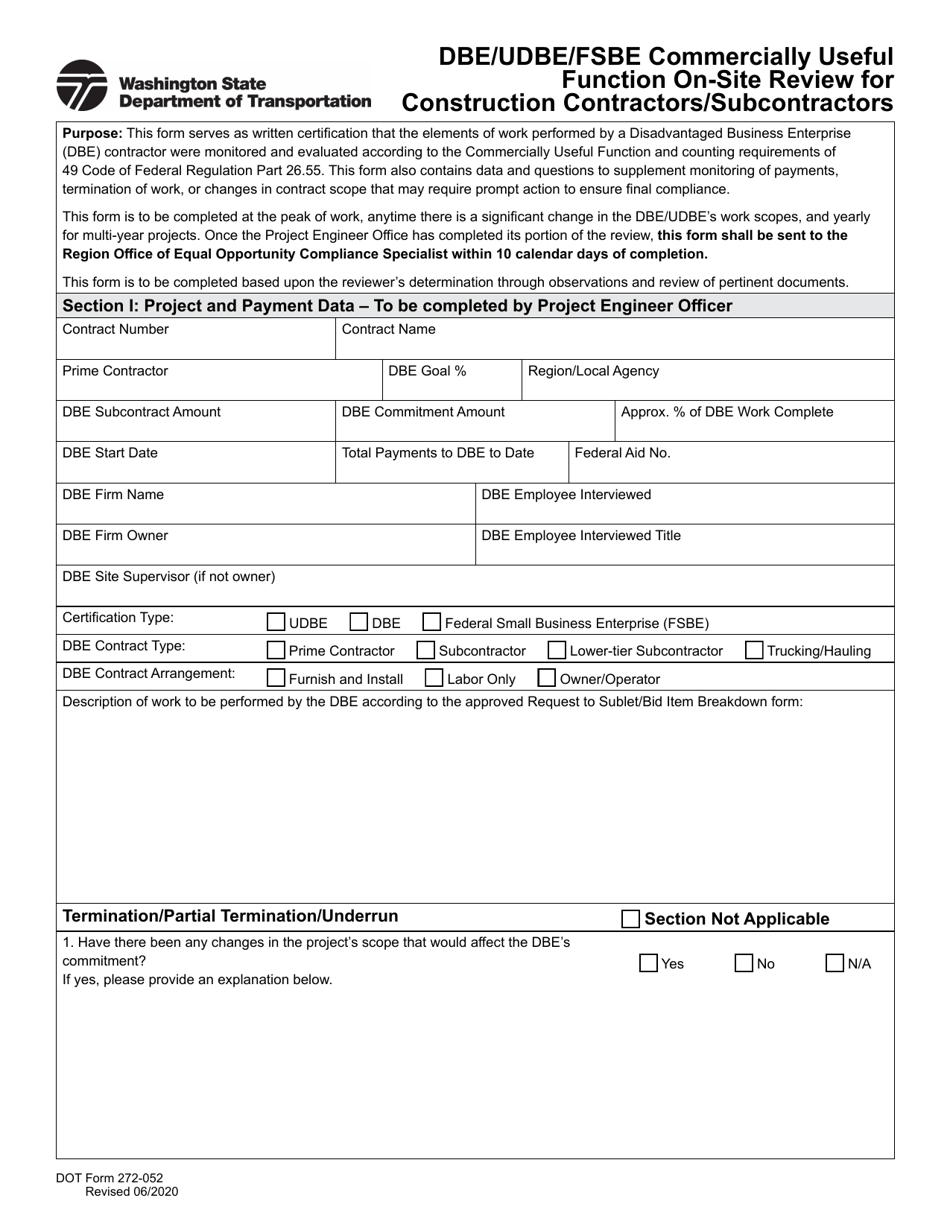 DOT Form 272-052 - Fill Out, Sign Online and Download Fillable PDF ...