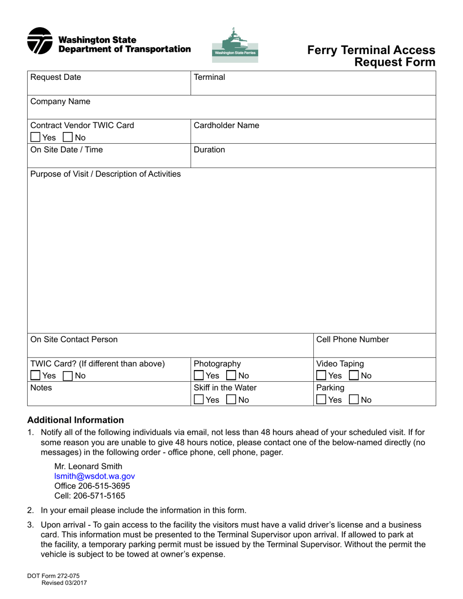 DOT Form 272-075 - Fill Out, Sign Online and Download Fillable PDF ...