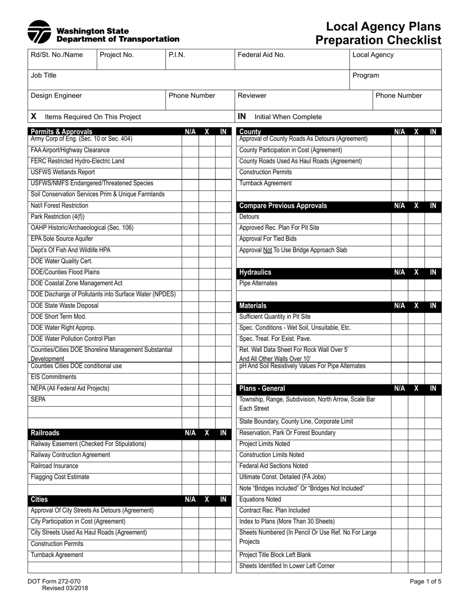 DOT Form 272-070 - Fill Out, Sign Online and Download Fillable PDF ...