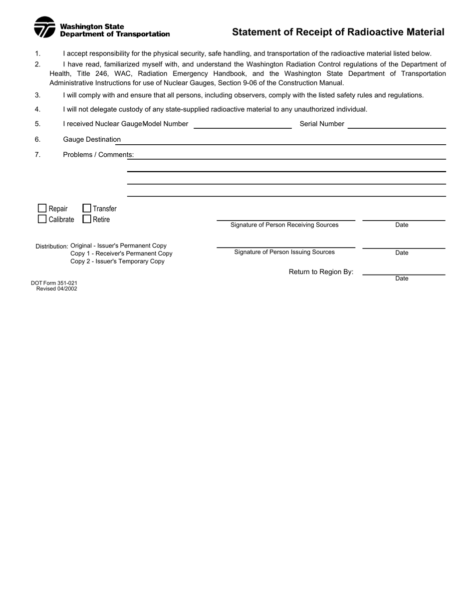DOT Form 351-021 - Fill Out, Sign Online and Download Fillable PDF ...