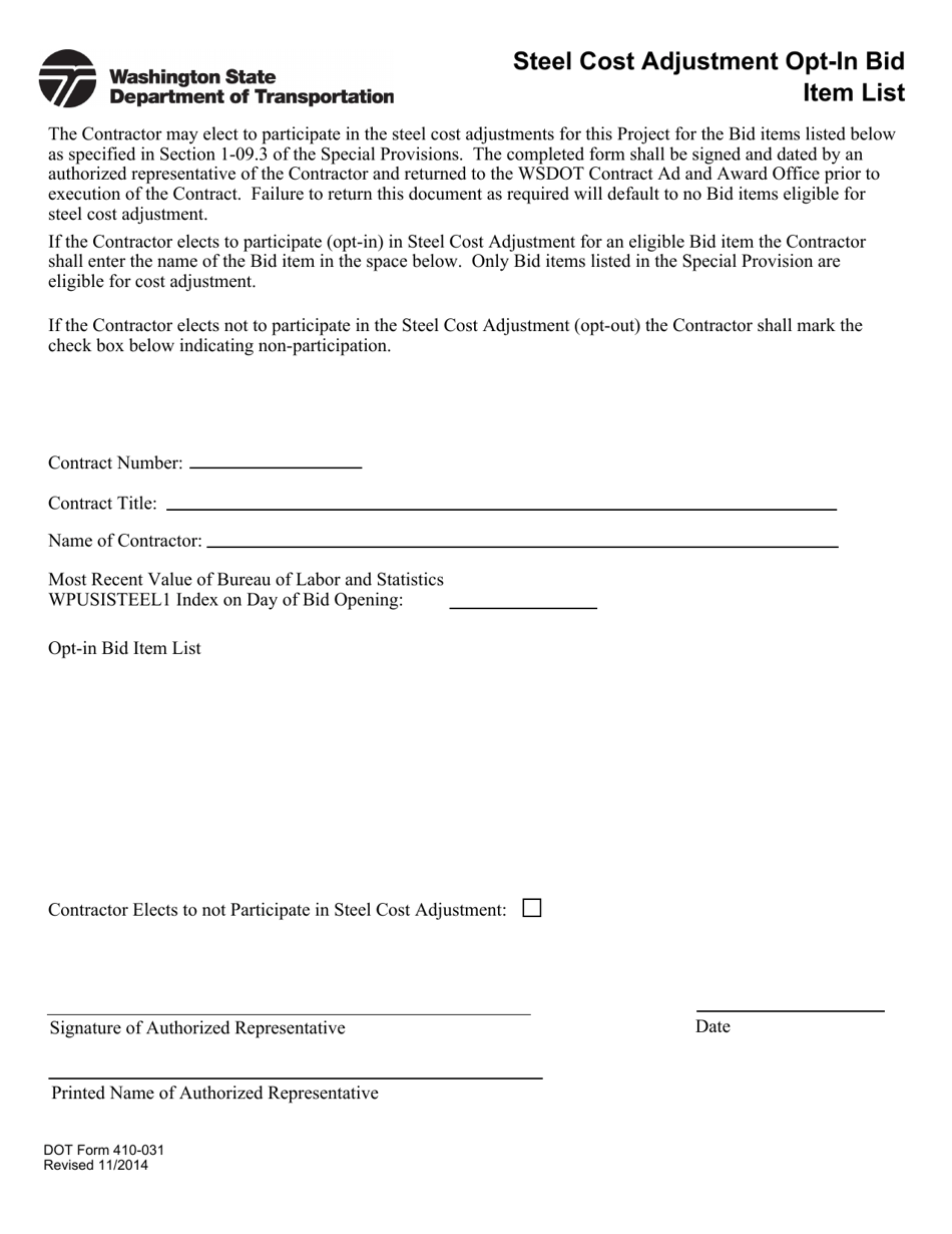 DOT Form 410-031 - Fill Out, Sign Online and Download Fillable PDF ...