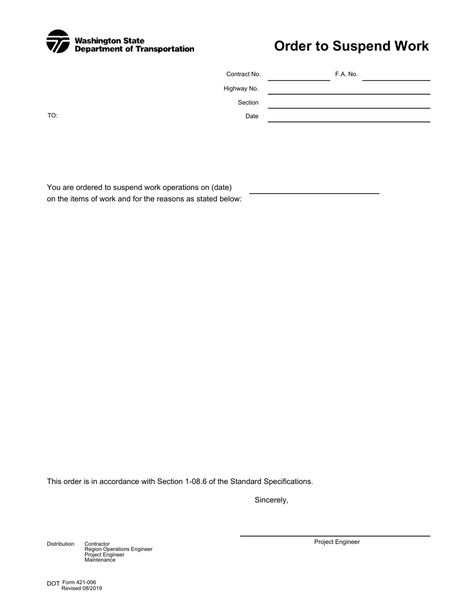 DOT Form 421-006 - Fill Out, Sign Online and Download Fillable PDF ...