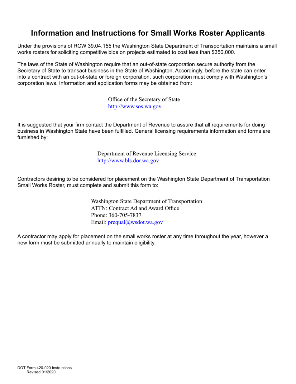 DOT Form 420-020 - Fill Out, Sign Online and Download Fillable PDF ...