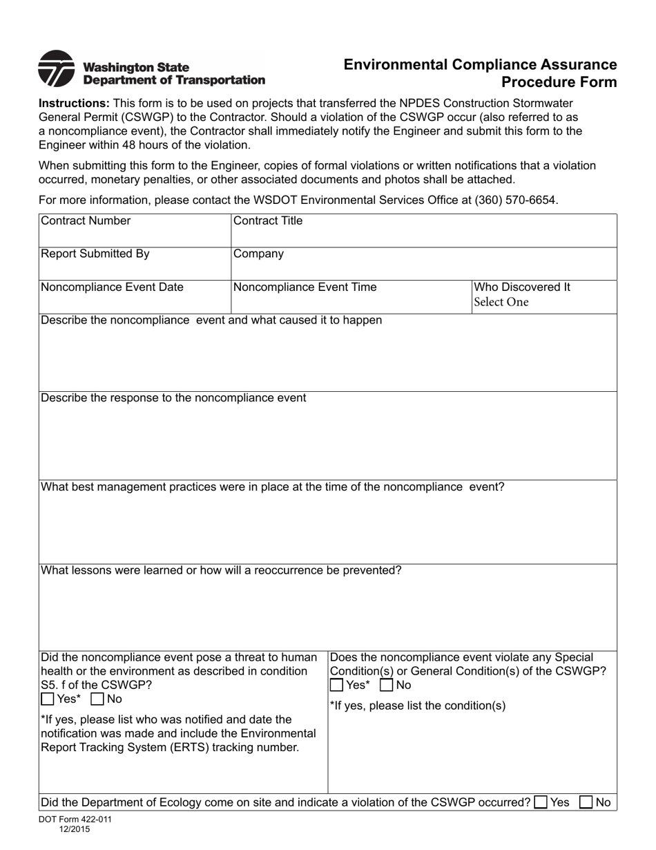 DOT Form 422-011 - Fill Out, Sign Online and Download Fillable PDF ...