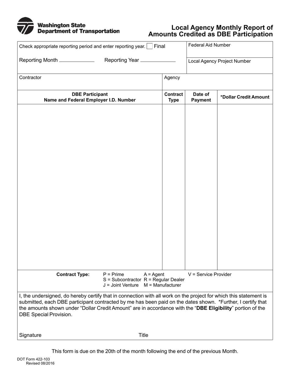 DOT Form 422-103 - Fill Out, Sign Online and Download Fillable PDF ...