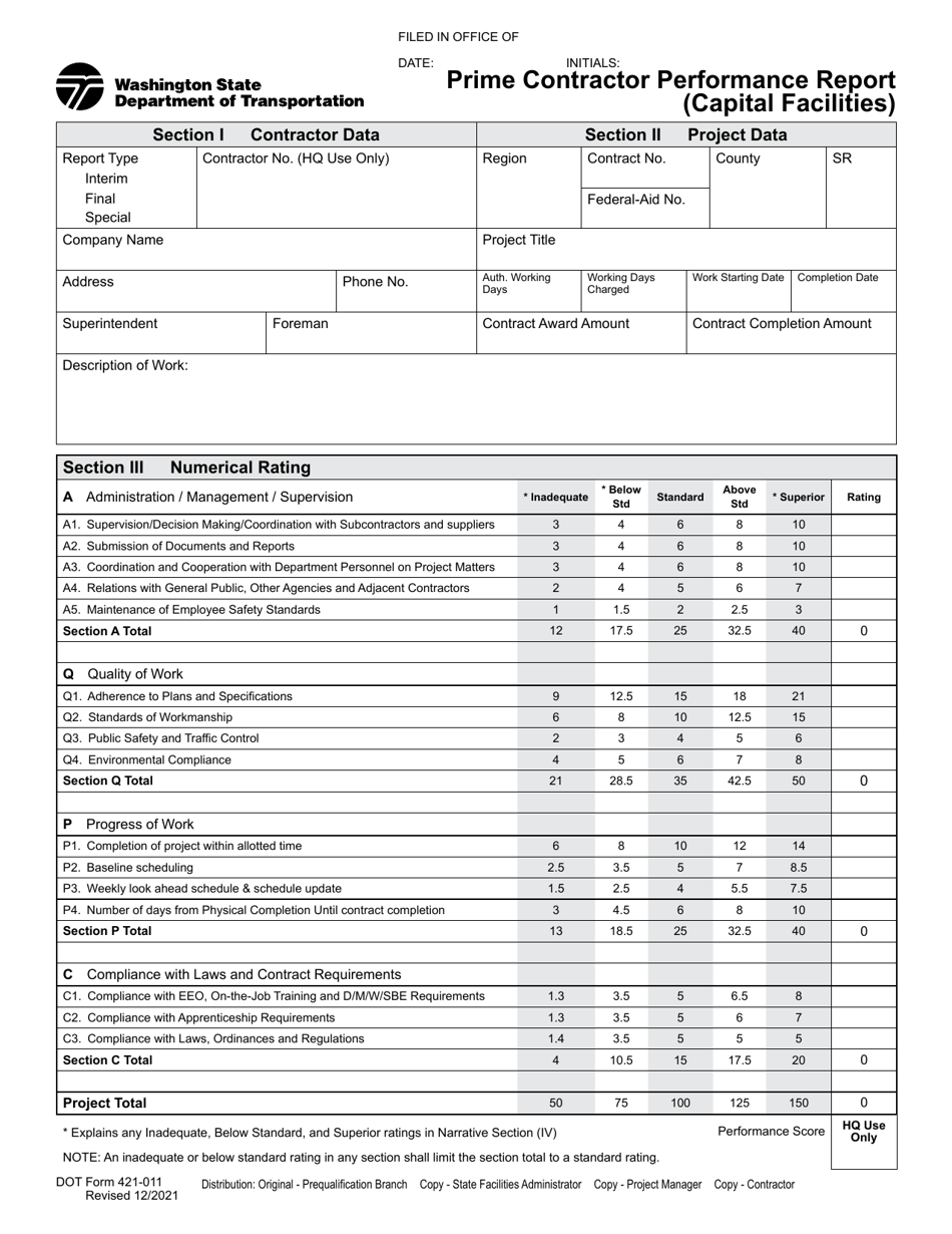 DOT Form 421-011 - Fill Out, Sign Online and Download Fillable PDF ...