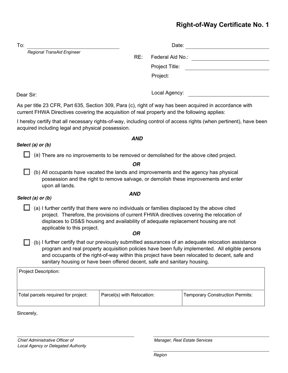Washington Right-Of-Way Certificate No. 1 - Fill Out, Sign Online and Download PDF | Templateroller