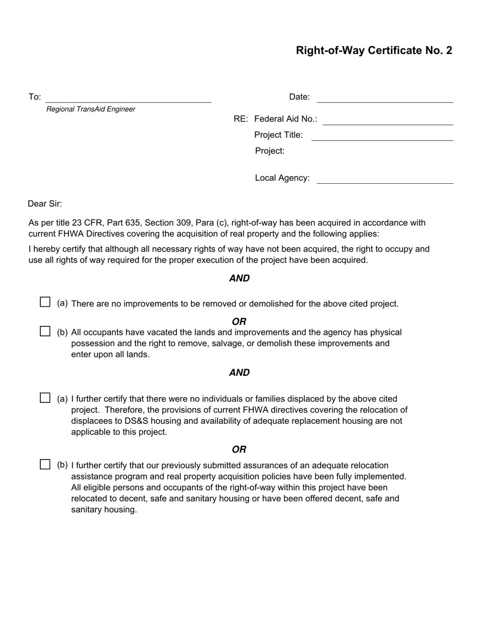 Washington Right-Of-Way Certificate No. 2 - Fill Out, Sign Online and ...