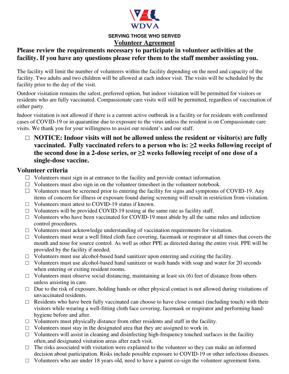 Washington Volunteer Agreement - Fill Out, Sign Online and Download PDF ...