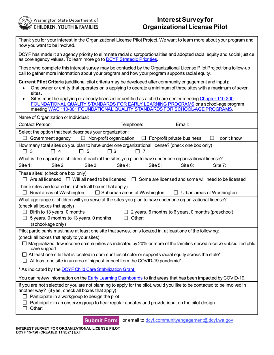 DCYF Form 15-720 - Fill Out, Sign Online and Download Fillable PDF ...
