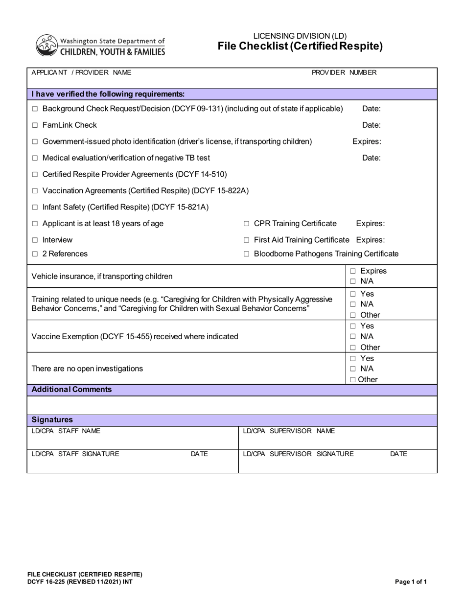 DCYF Form 16-225 - Fill Out, Sign Online and Download Fillable PDF ...