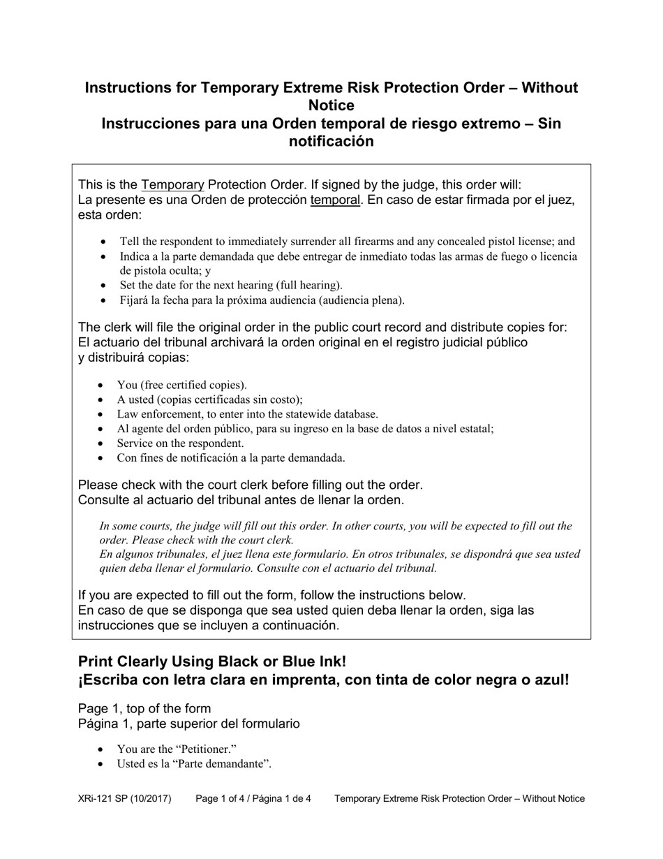 Download Instructions for Form XR121 Temporary Extreme Risk Protection ...