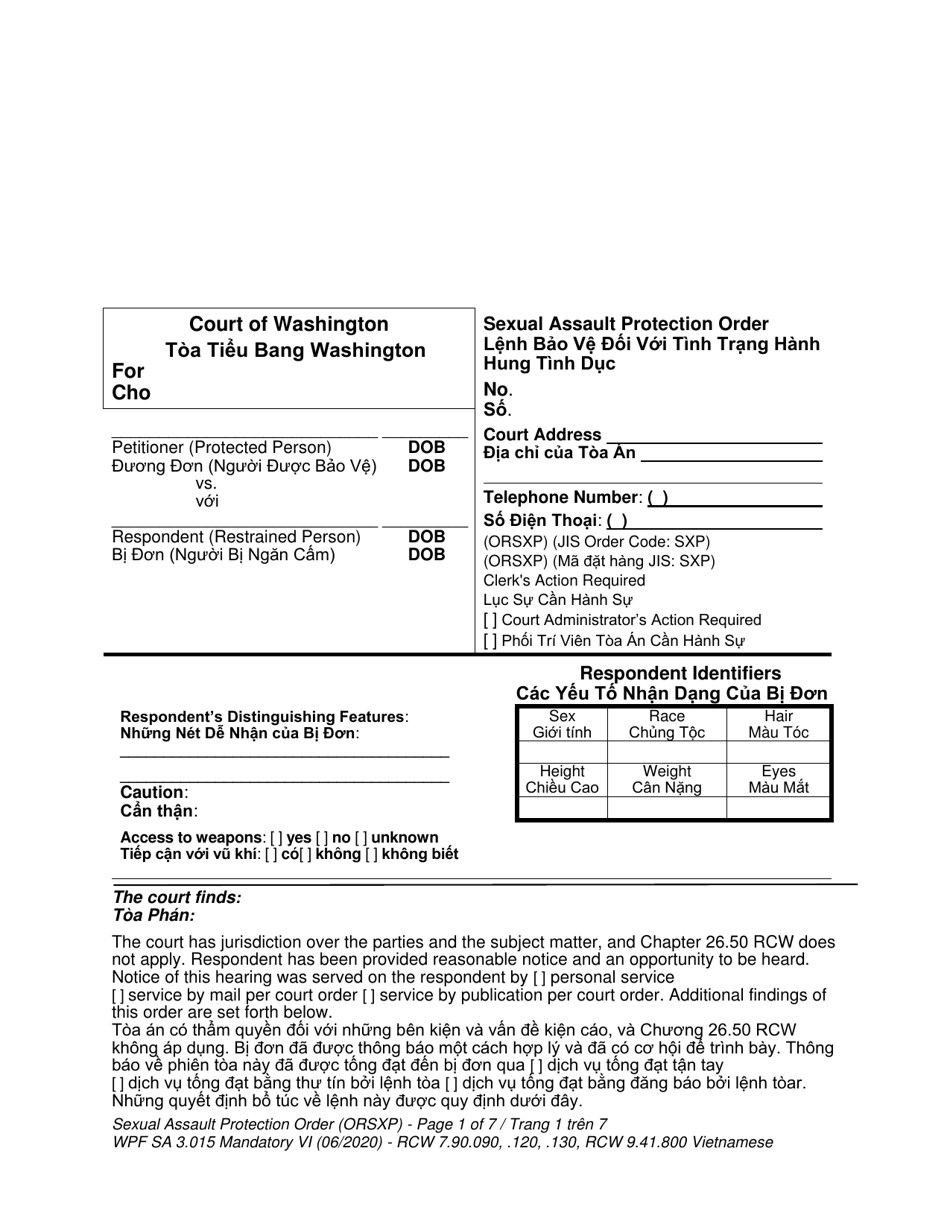 Form WPF SA-3.015 - Fill Out, Sign Online and Download Printable PDF, Washington (English ...