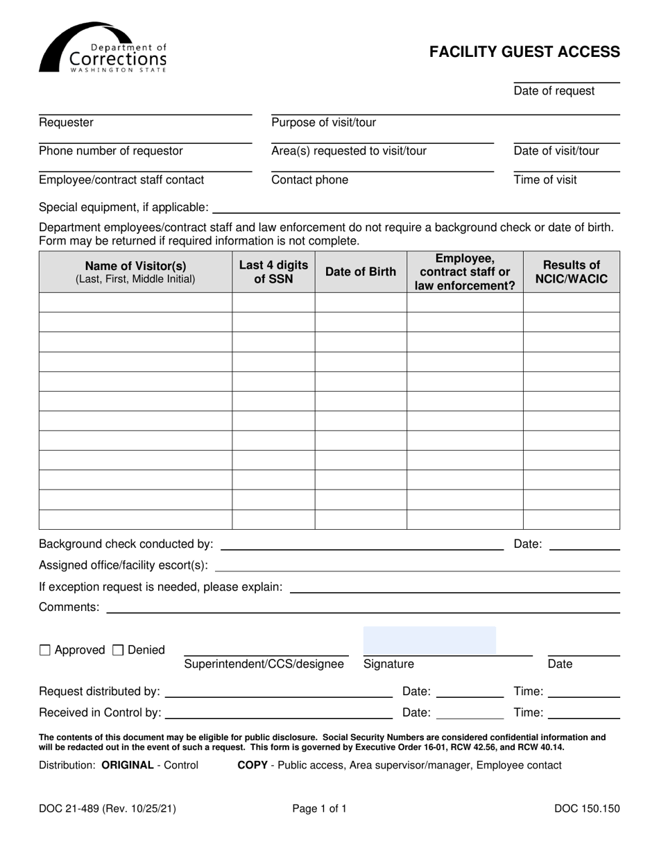 Form DOC21-489 - Fill Out, Sign Online and Download Printable PDF ...