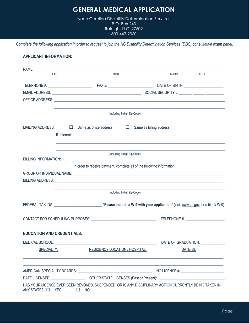 North Carolina General Medical Application - Fill Out, Sign Online and ...
