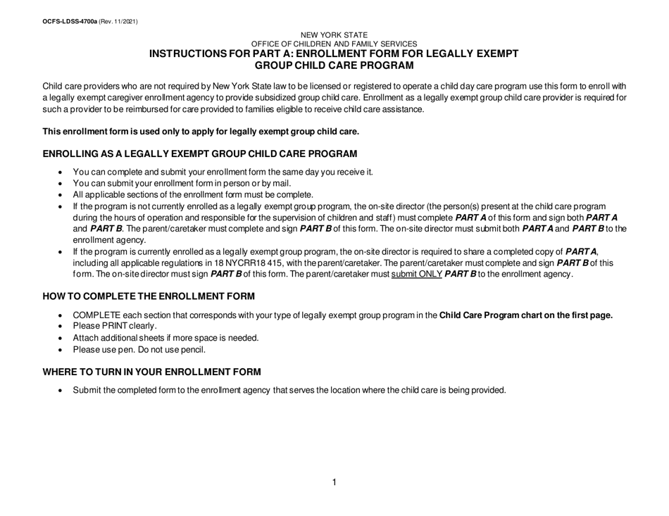 Download Instructions for Form OCFS-LDSS-4700 Part A Enrollment Form ...