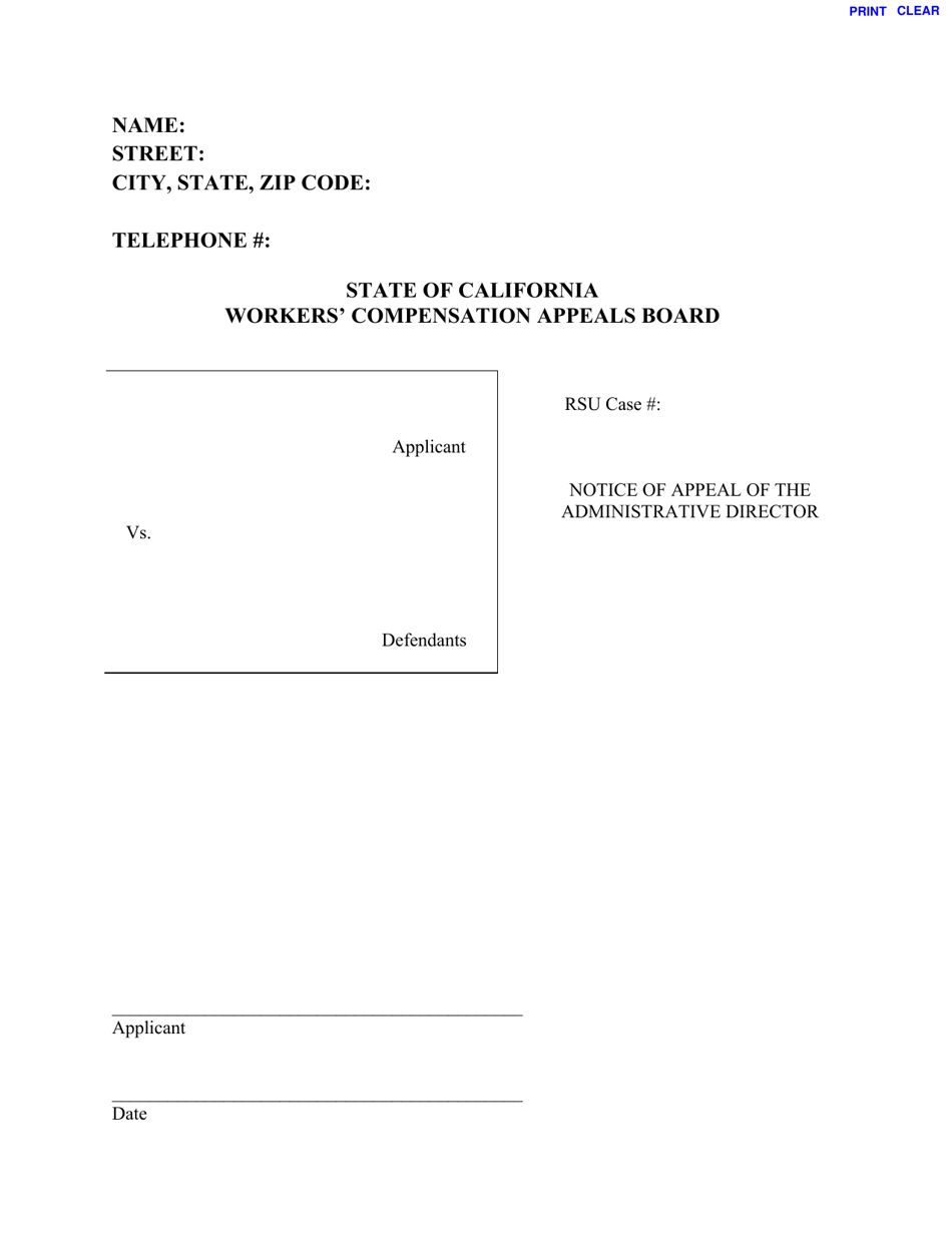 California Notice of Appeal of the Administrative Director - Fill Out ...