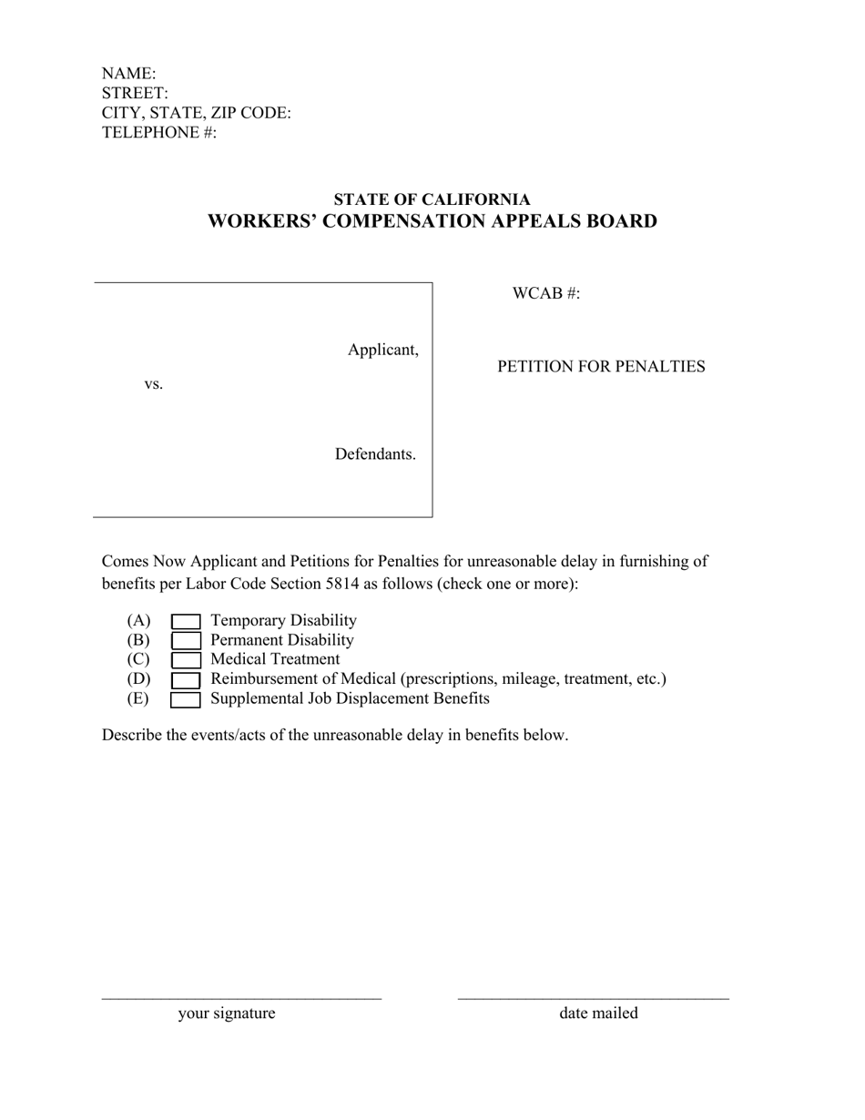 California Petition for Penalties - Fill Out, Sign Online and Download ...