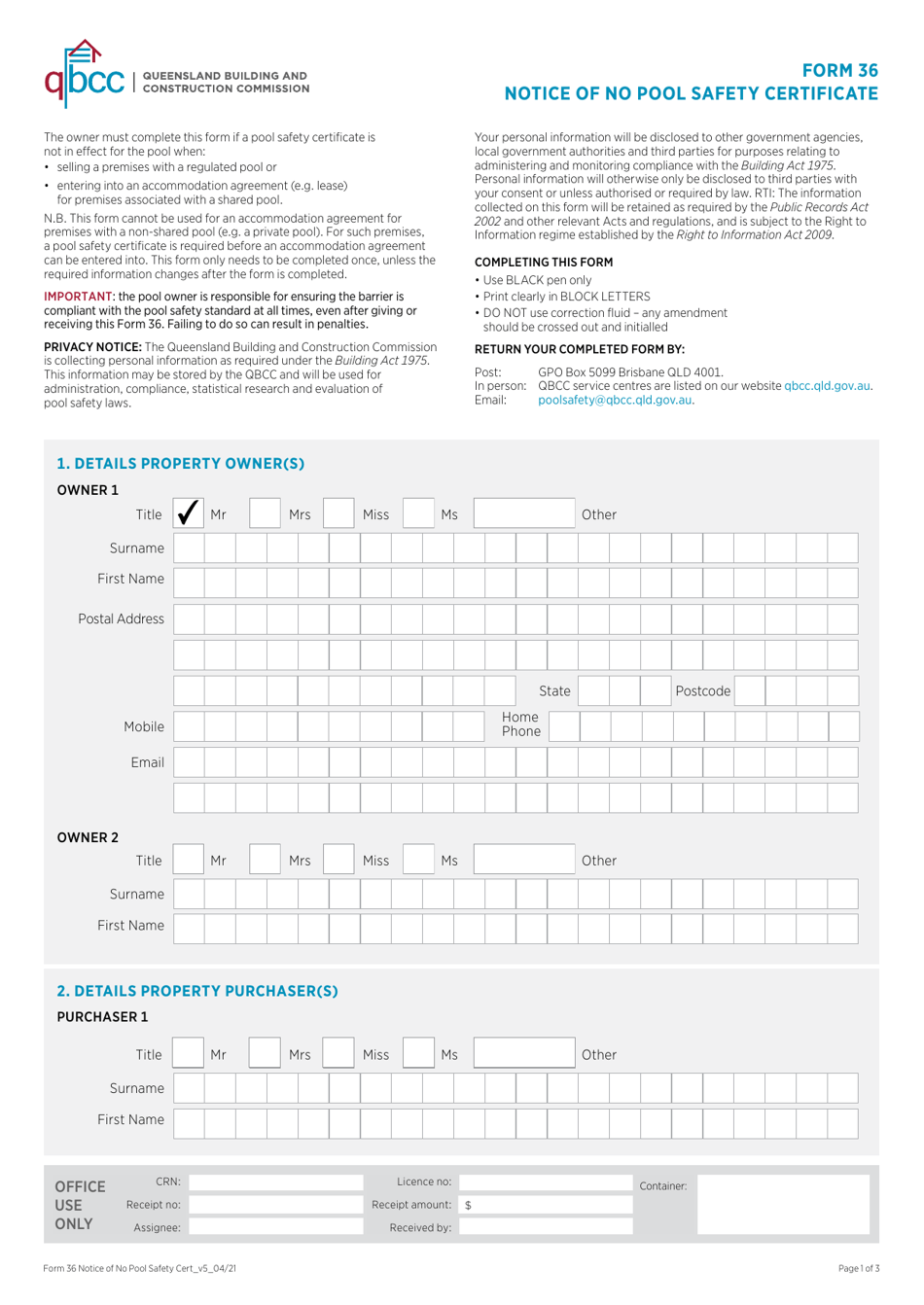 Form 36 - Fill Out, Sign Online and Download Fillable PDF, Queensland ...