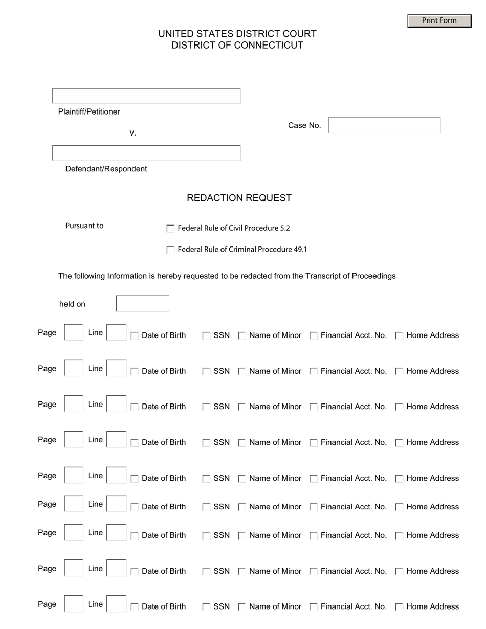 Connecticut Redaction Request - Fill Out, Sign Online and Download PDF ...