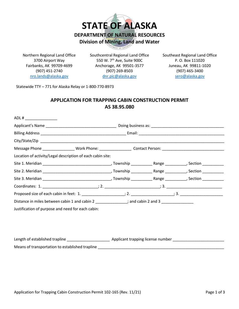 Form 102-165 - Fill Out, Sign Online and Download Fillable PDF, Alaska ...