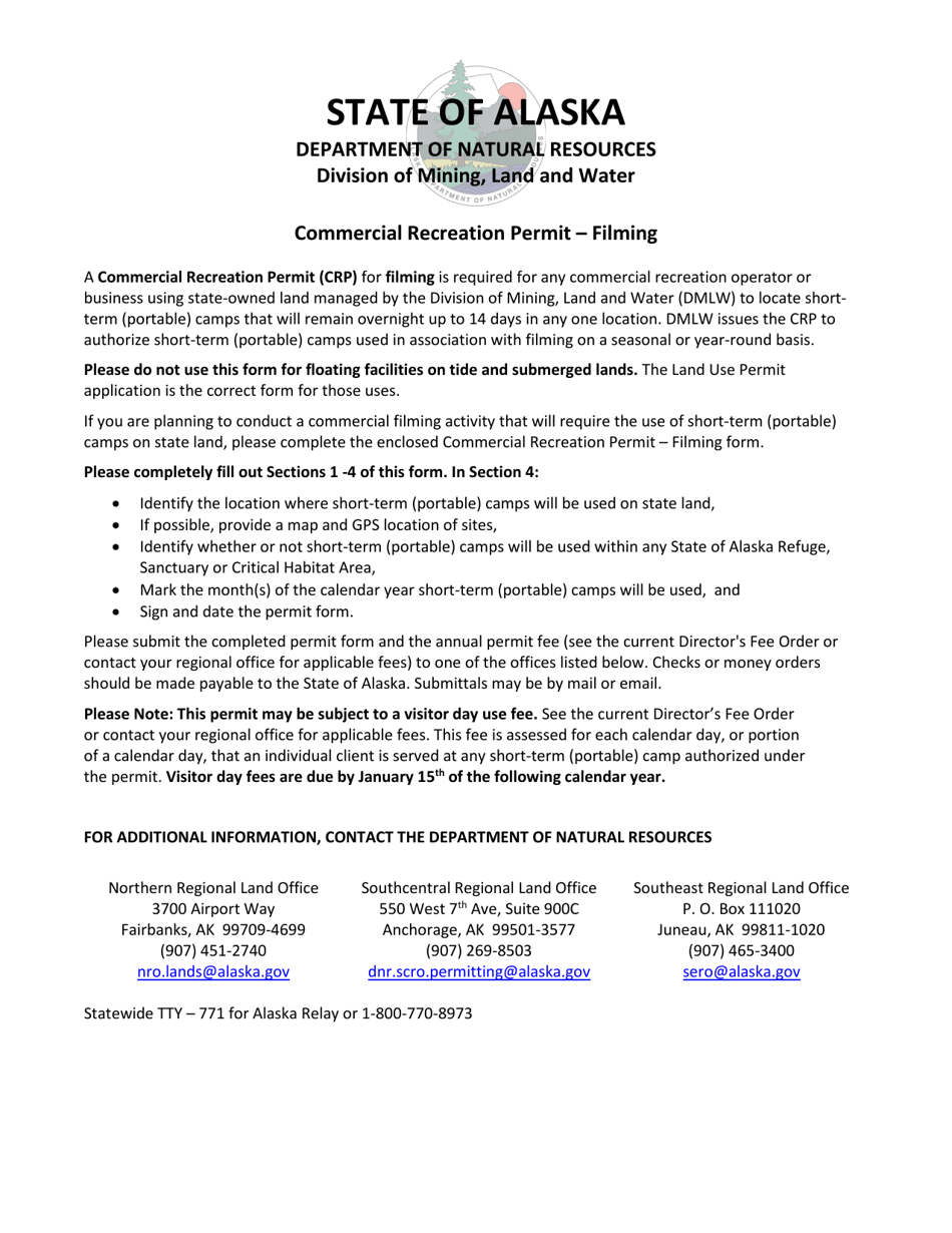 Alaska Commercial Recreation Permit - Filming - Fill Out, Sign Online ...
