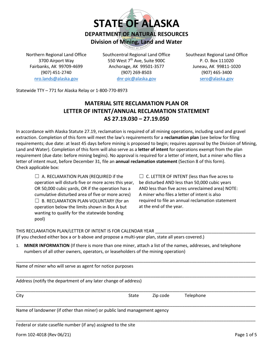 Form 102-4018 - Fill Out, Sign Online and Download Fillable PDF, Alaska ...