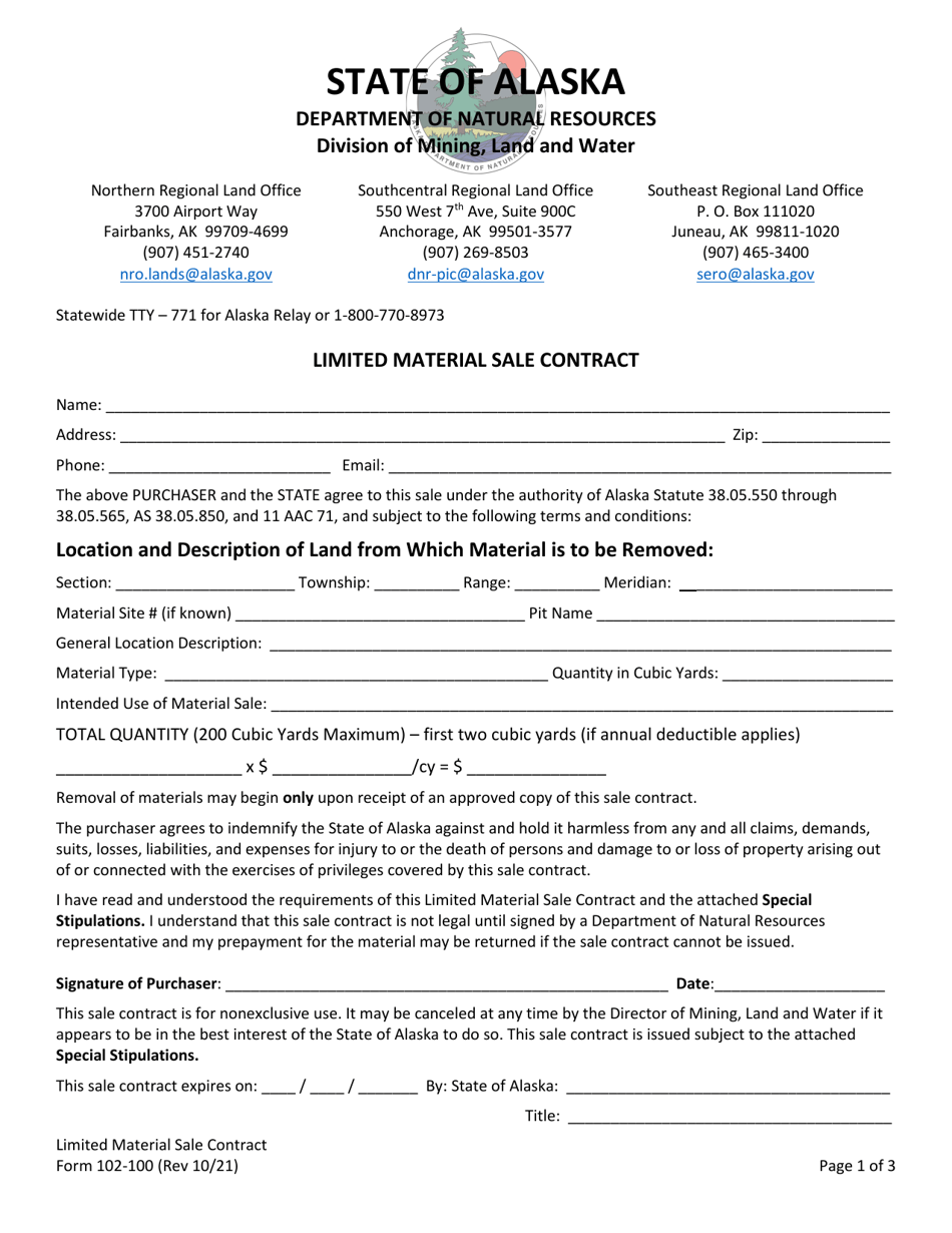 Form 102-100 - Fill Out, Sign Online and Download Fillable PDF, Alaska ...
