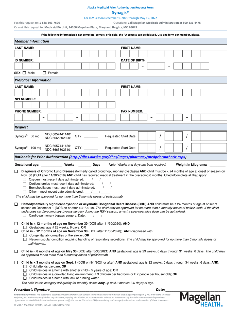 2022 Alaska Alaska Medicaid Prior Authorization Request Form - Synagis ...