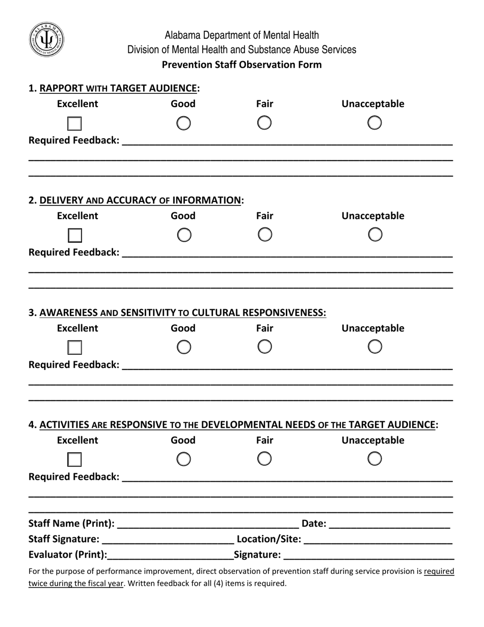 Alabama Prevention Staff Observation Form - Fill Out, Sign Online and ...