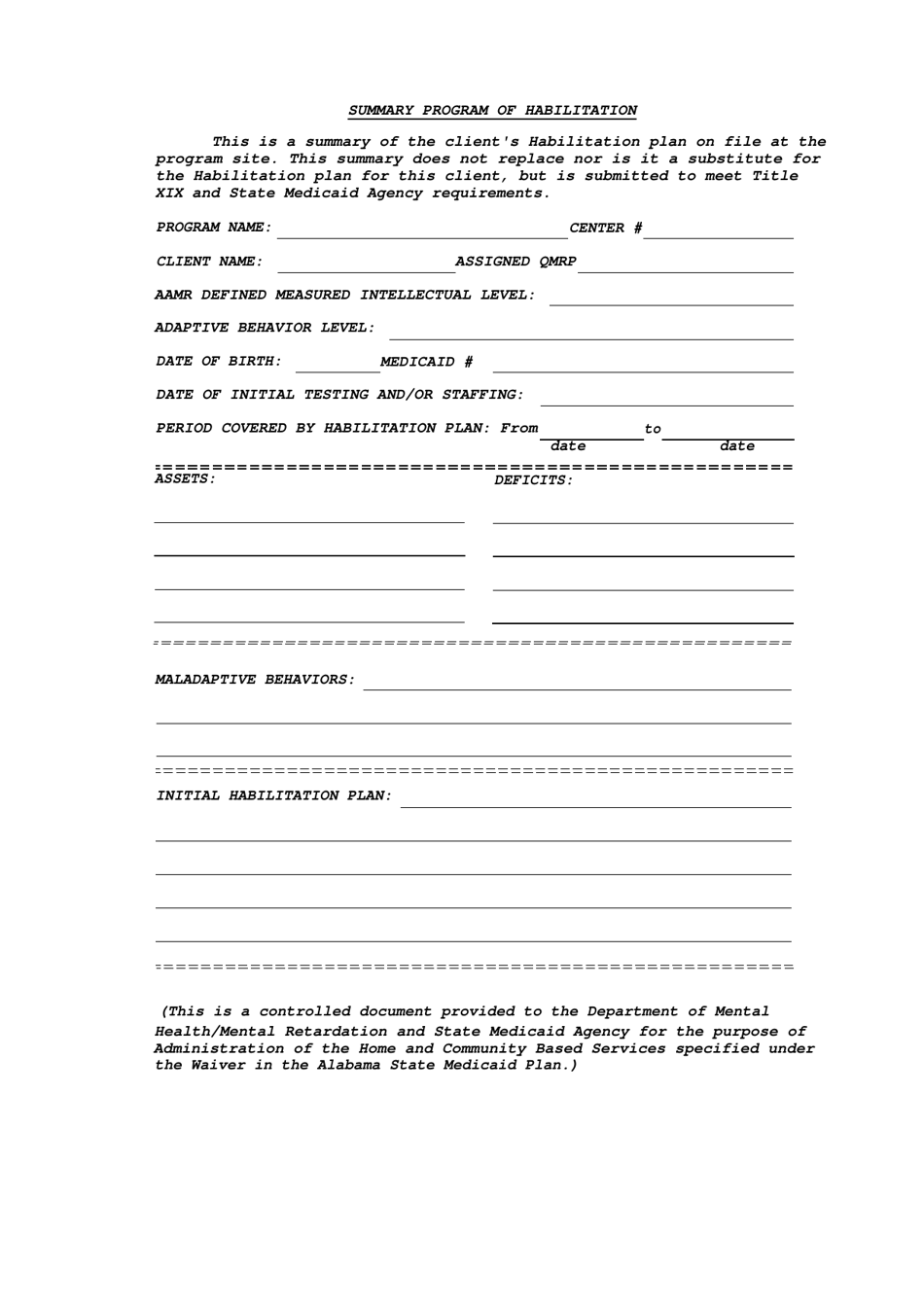 Alabama Summary Program of Habilitation - Fill Out, Sign Online and ...