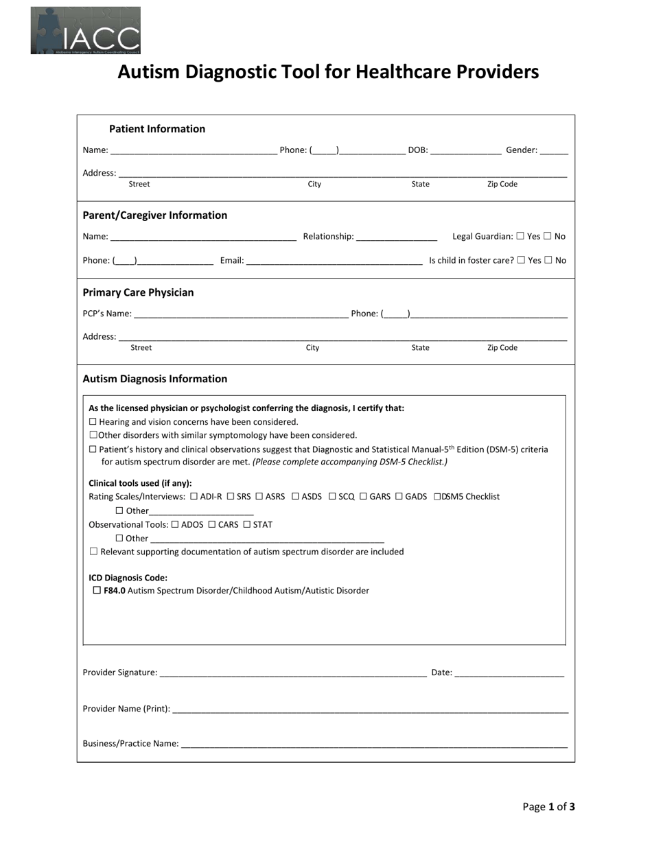 Alabama Autism Diagnostic Tool for Healthcare Providers - Fill Out ...