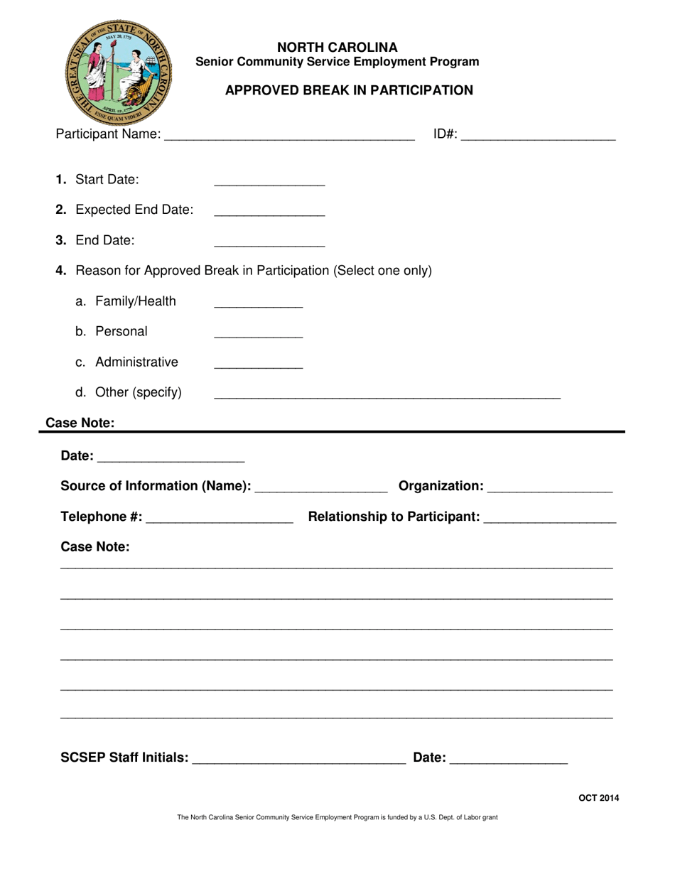 North Carolina Approved Break in Participation - Fill Out, Sign Online ...