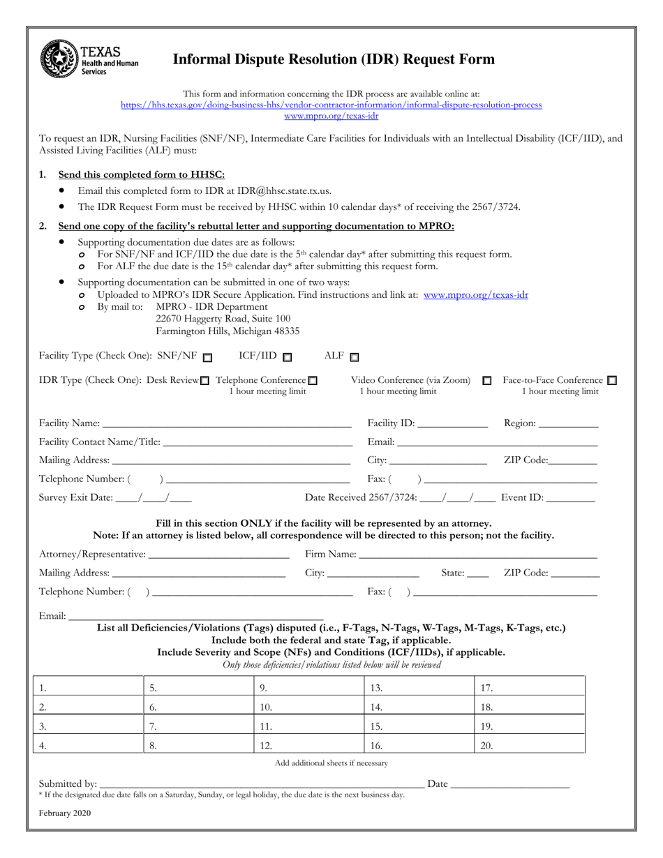 Texas Informal Dispute Resolution (Idr) Request Form - Fill Out, Sign ...