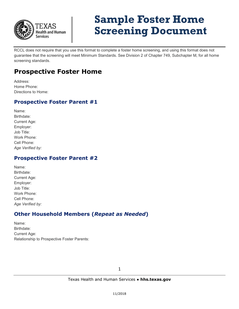 Texas Sample Foster Home Screening Document - Fill Out, Sign Online and ...