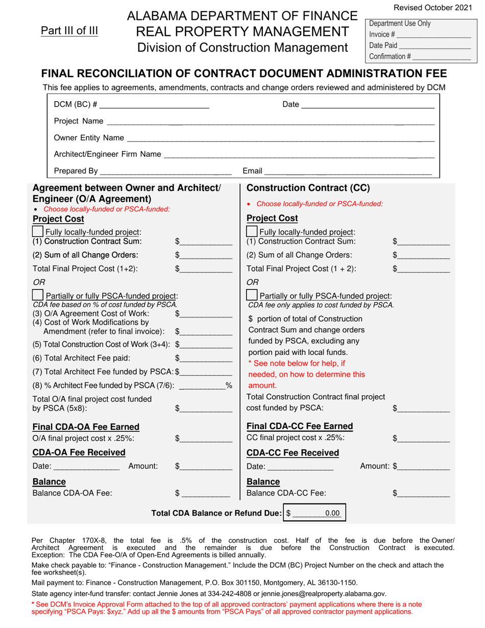 Part III Download Fillable PDF or Fill Online Final Reconciliation of ...