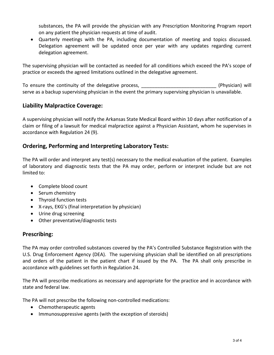 Arkansas Physician Assistant Delegation Agreement - Fill Out, Sign ...