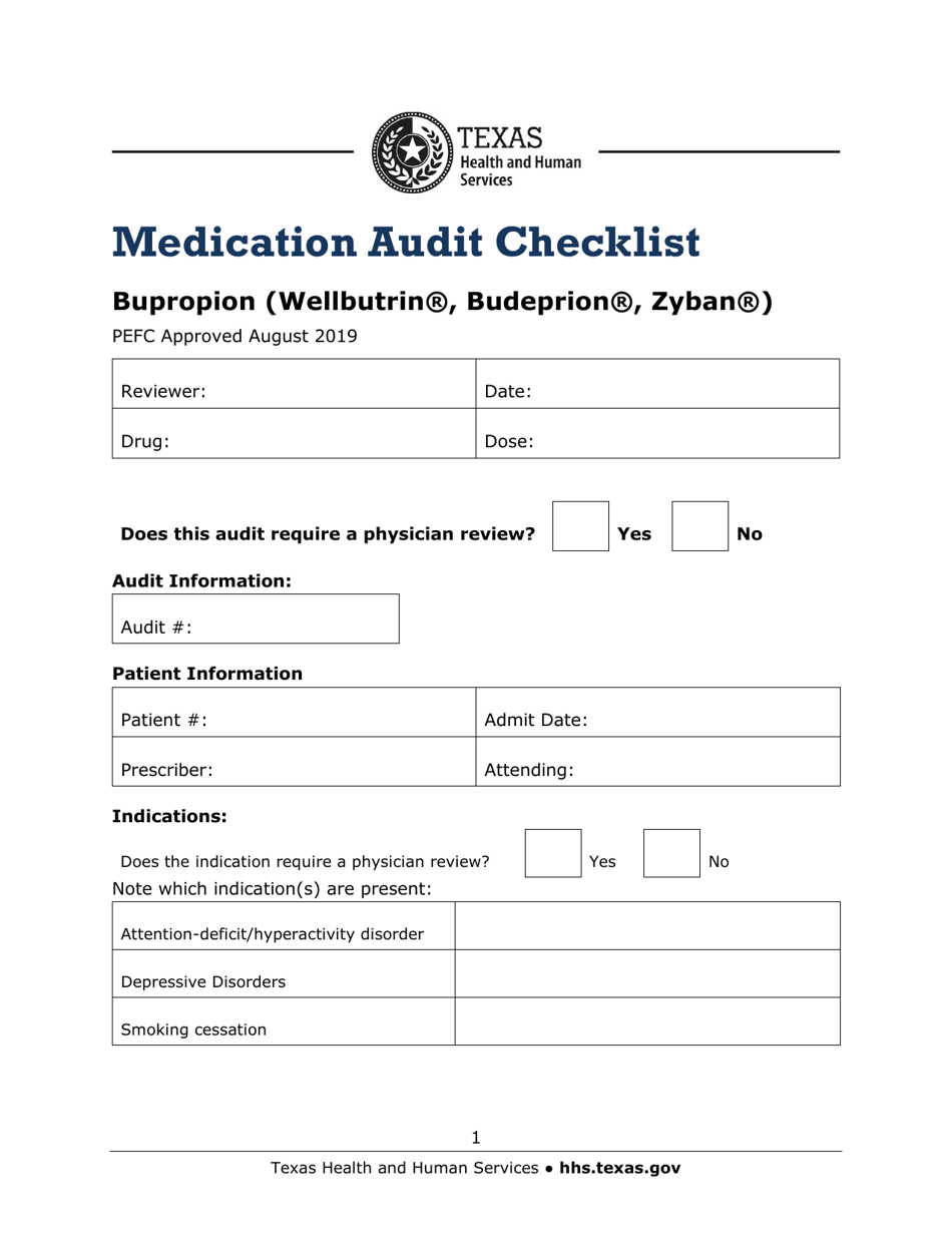 Texas Medication Audit Checklist - Bupropion (Wellbutrin, Budeprion ...